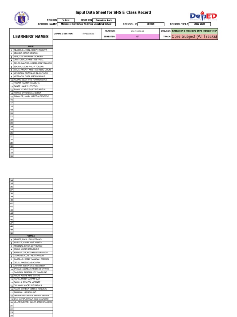 Grade 11 Passionate Shs E Class Record Pdf