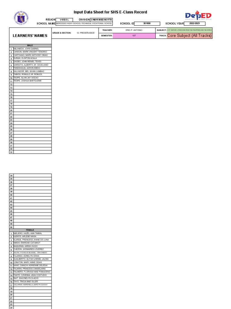 Senior High Class Records | PDF