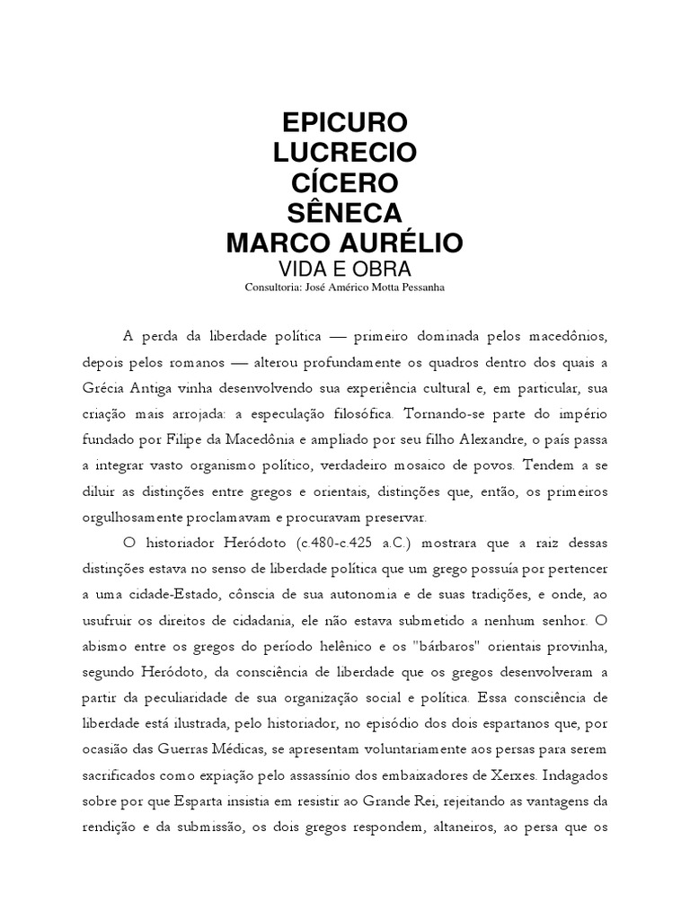 Epicuro - Lucrecio - Cícero - Sêneca - Marco Aurélio | PDF | Sêneca ...