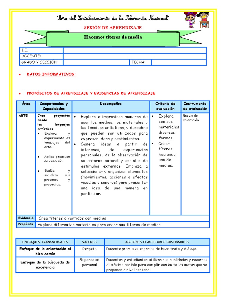 E9 Sesion d5 Arte Titeres de Media | PDF | Aprendizaje | Evaluación