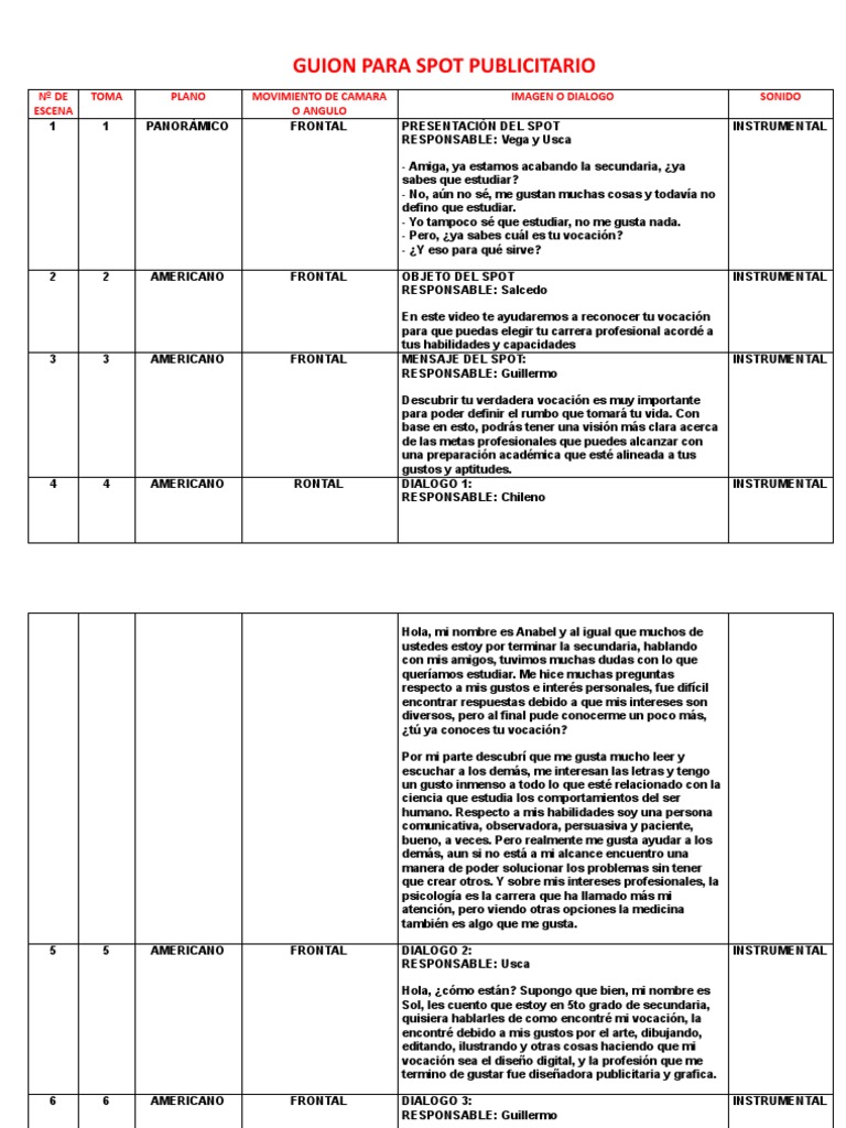 Guion para Spot Publicitario | PDF