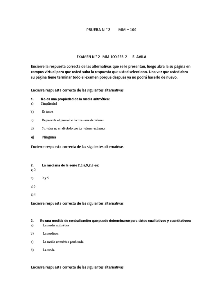 Prueba N 2 | Descargar gratis PDF | Media | Mediana