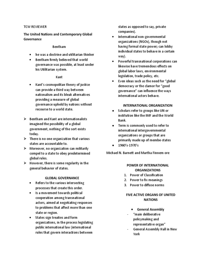 TCW REVIEWER | PDF | United Nations | International Relations