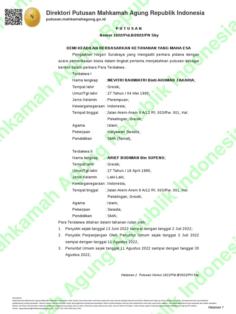 Putusan 1822 Pid.b 2022 PN Sby 20221016195308 | PDF