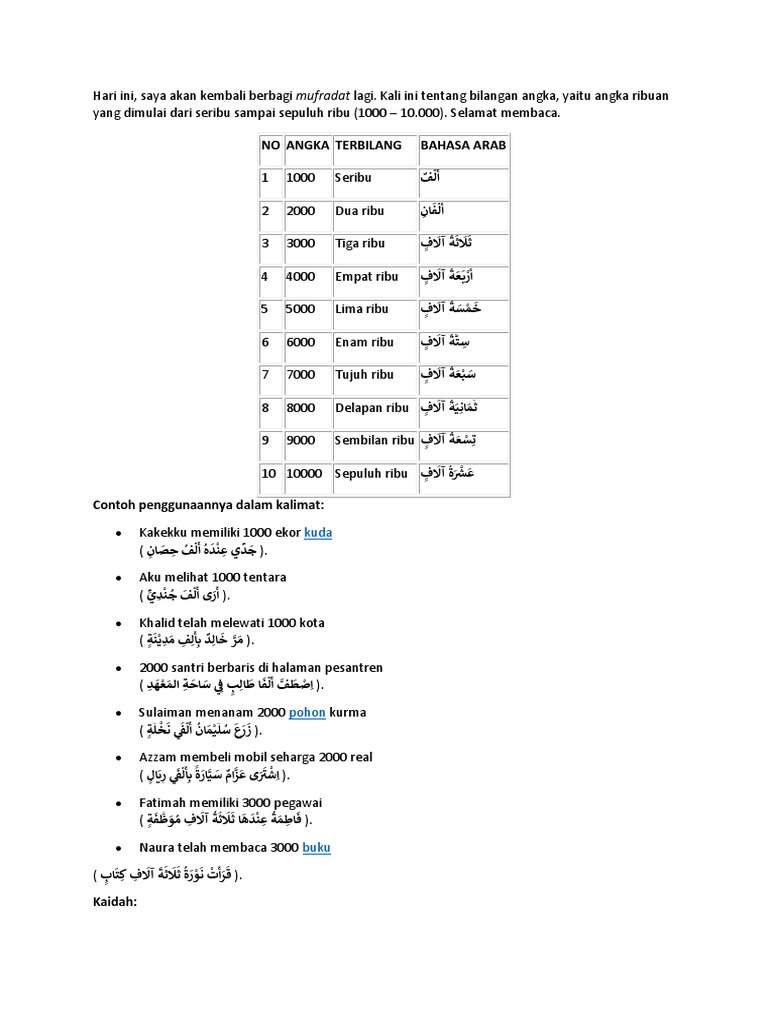 Angka Ribuan Bahasa Arab | PDF