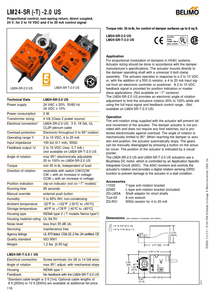 LM24 SR 2.0 US 4Nm 19559 | PDF | Power Supply | Actuator