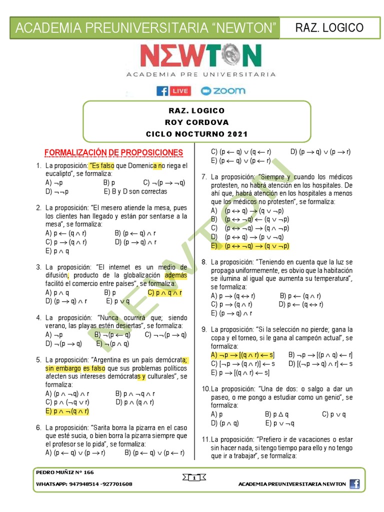 Raz - Logico - Nocturno | PDF | Proposición | Lógica