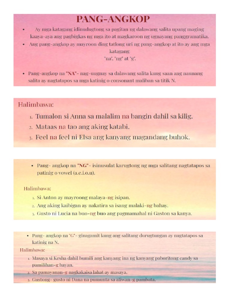 Pang-Angkop, Pang-Ukol, Pangatnig | PDF