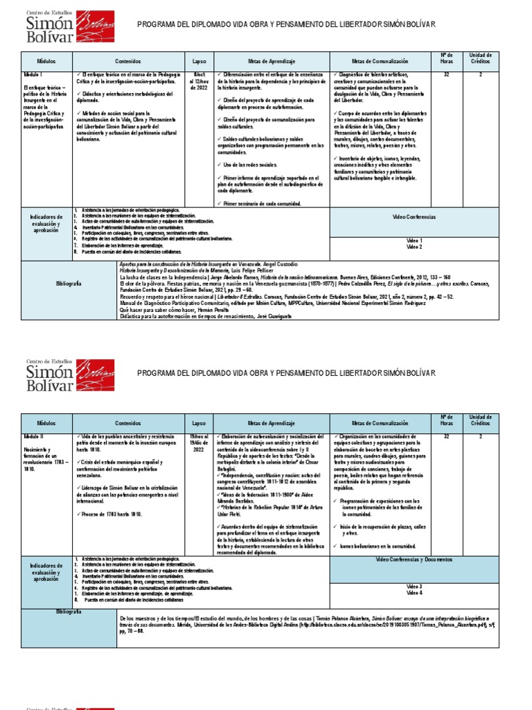 Programa Diplomado Vida y Obra SB 20092022 6pm | PDF | Venezuela | Colombia
