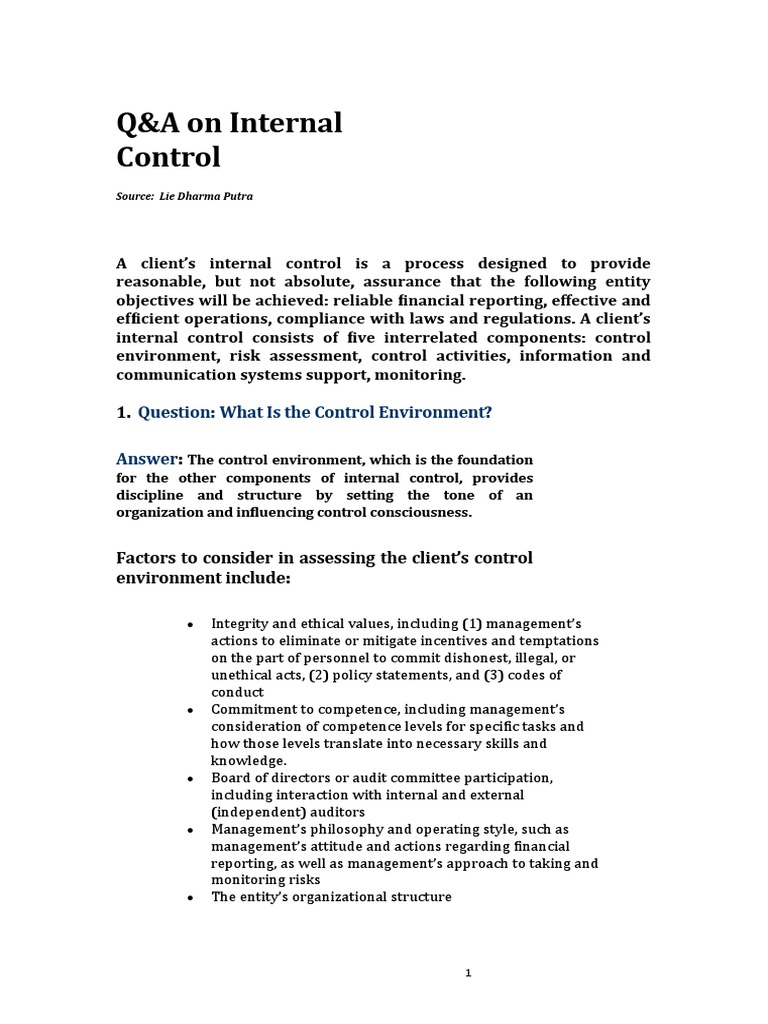 Internal Control Q&A Guide | PDF | Internal Control | Financial Audit