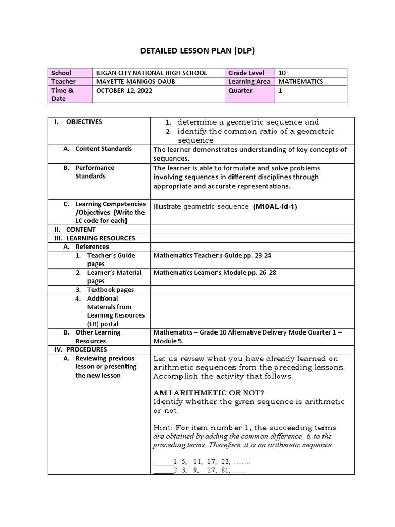 DLP - Geometric Sequence | PDF
