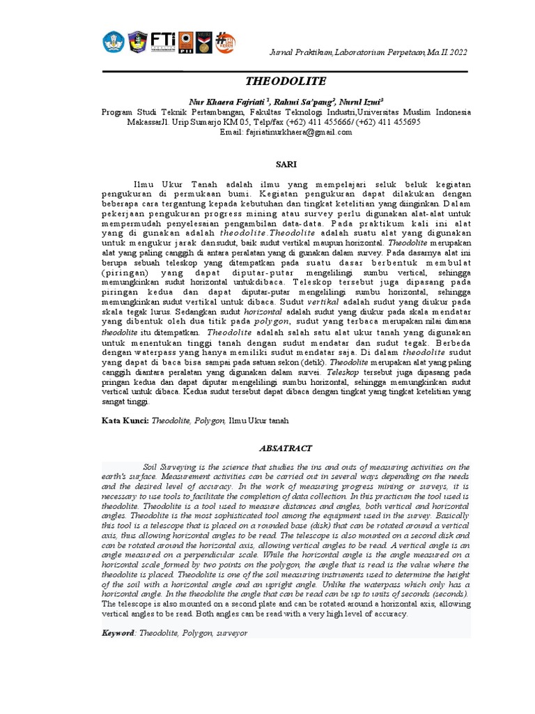 Praktikum Penggunaan Theodolite | PDF | Metode & Bahan Ajar | Sains ...