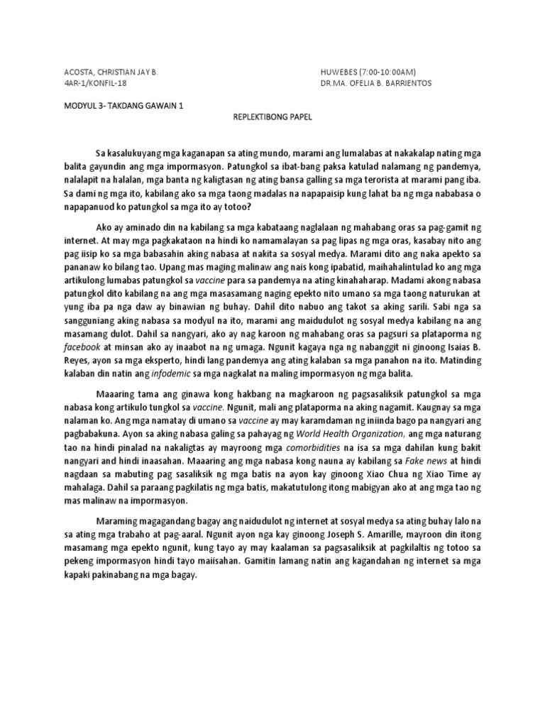 Acosta - Christianjay - 4ar1 - Kon Fil Module 3 - Takdang Gawain 1 | PDF