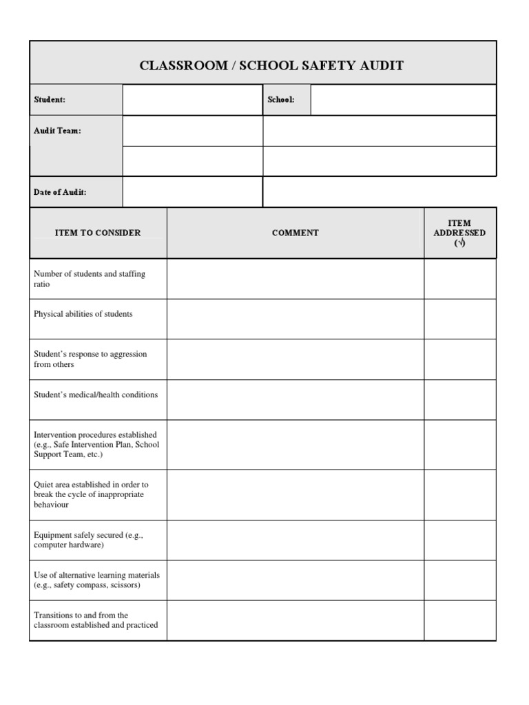 Classroom School Safety Audit | PDF
