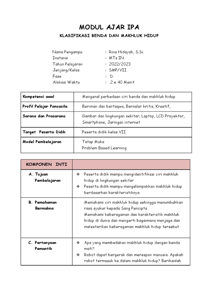 Modul Ajar Ipa Kelas 7 | PDF