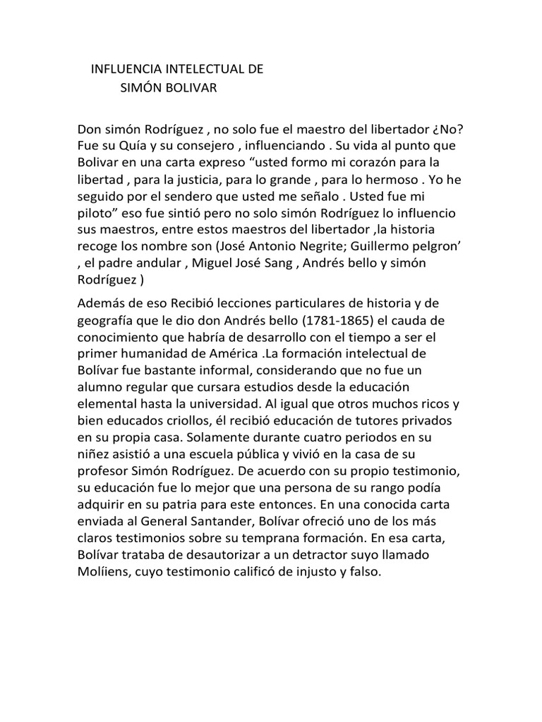 Influencia de Simón Rodríguez en Bolívar | PDF | Historia
