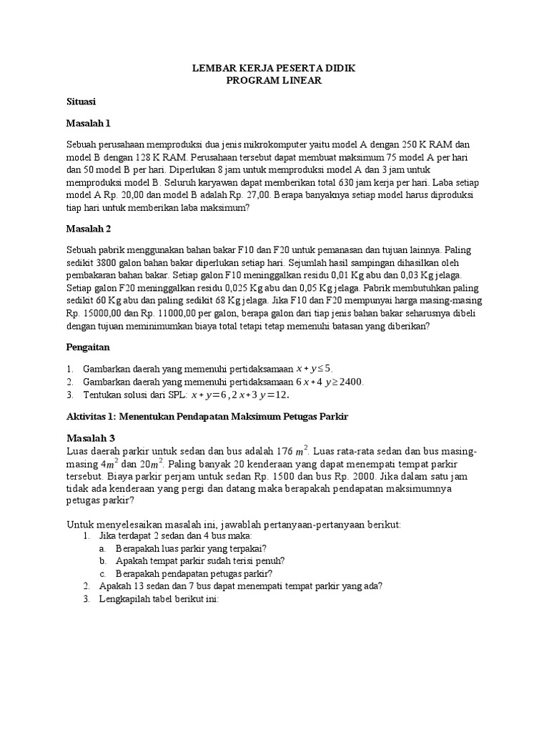 LKPD 1 Program Linear | PDF