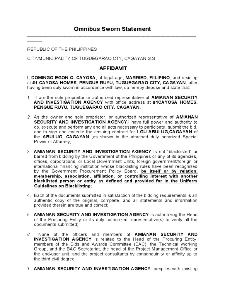 Omnibus Sworn Statement (Revised) | Download Free PDF | Fraud | Government