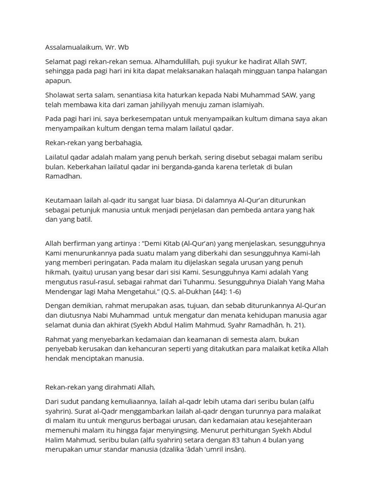 Kultum Tentang Malam Lailatul Qadr | PDF