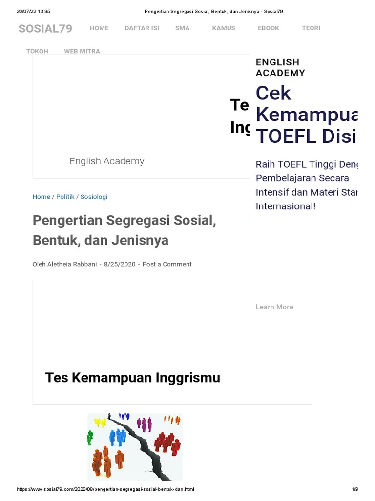 Pengertian Segregasi Sosial, Bentuk, Dan Jenisnya - Sosial79 | PDF