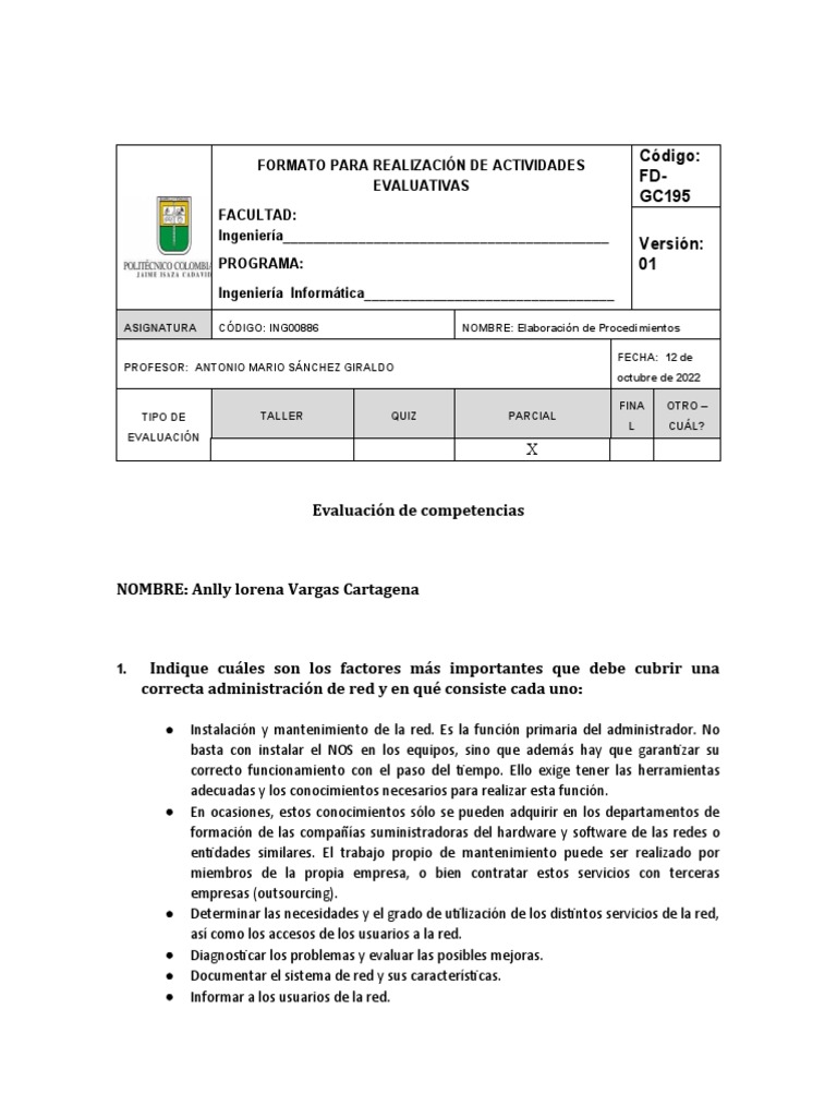 2022 - 2 EVAL. SEG. ELABORACIÓN DE PROCEDIMIENTOS - Solución | PDF | Archivo de computadora | De ...
