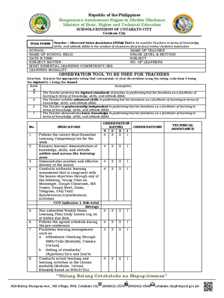 Toga Form | PDF | Learning | Teachers