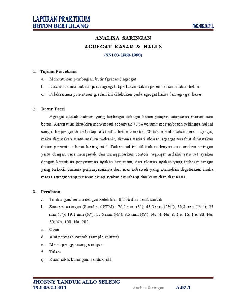 Analisa Saringan Agregat Kasar dan Halus | PDF