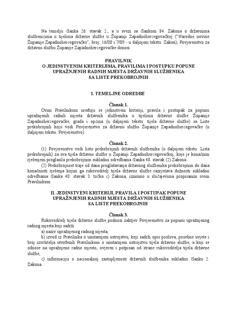 Pravilnik o jedinstvenim kriterijima, pravilima i postupku popune ...