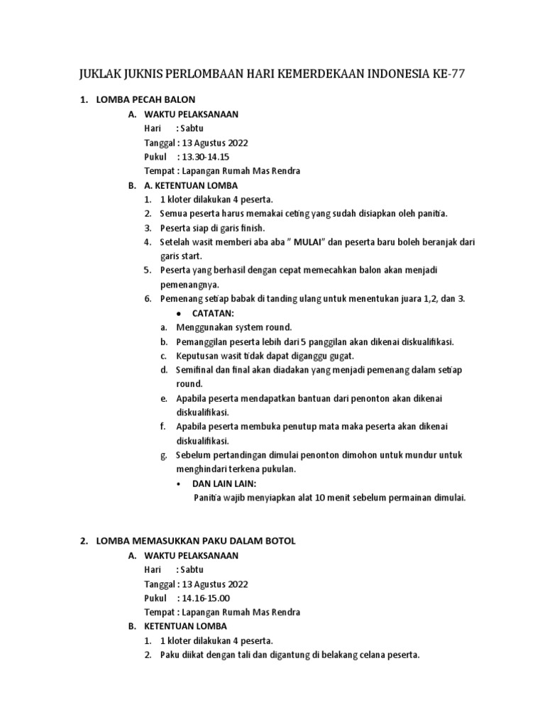 Panduan Lomba 17 Agustus di Lapangan | PDF