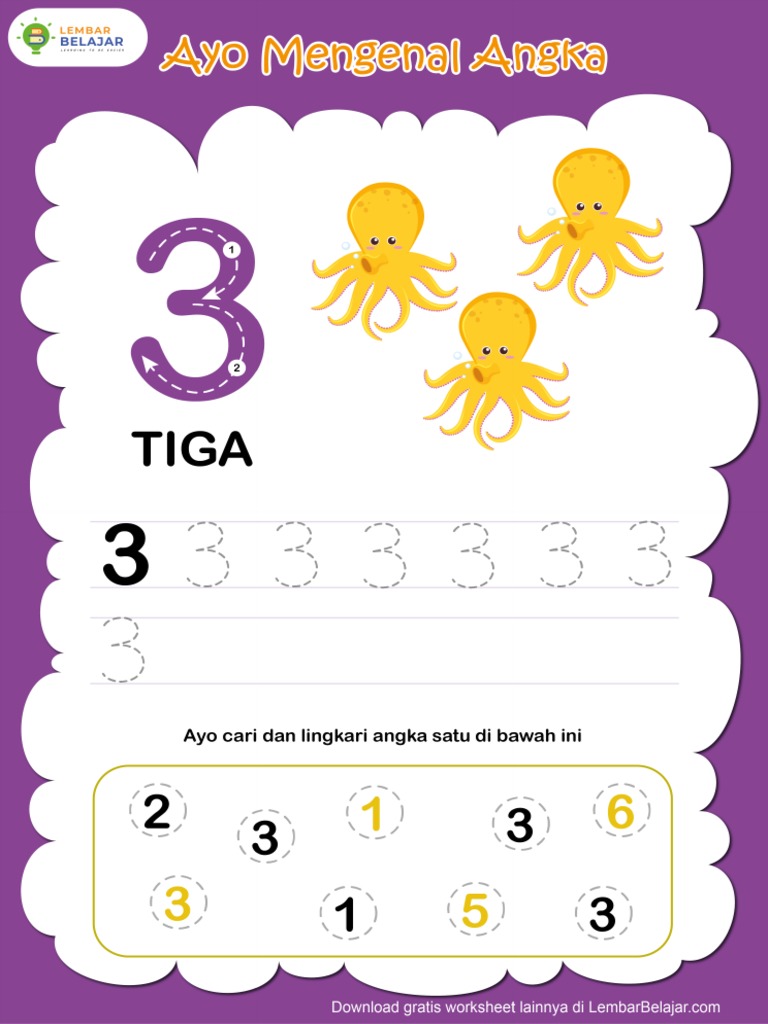 Worksheet Menulis Angka 3 | PDF