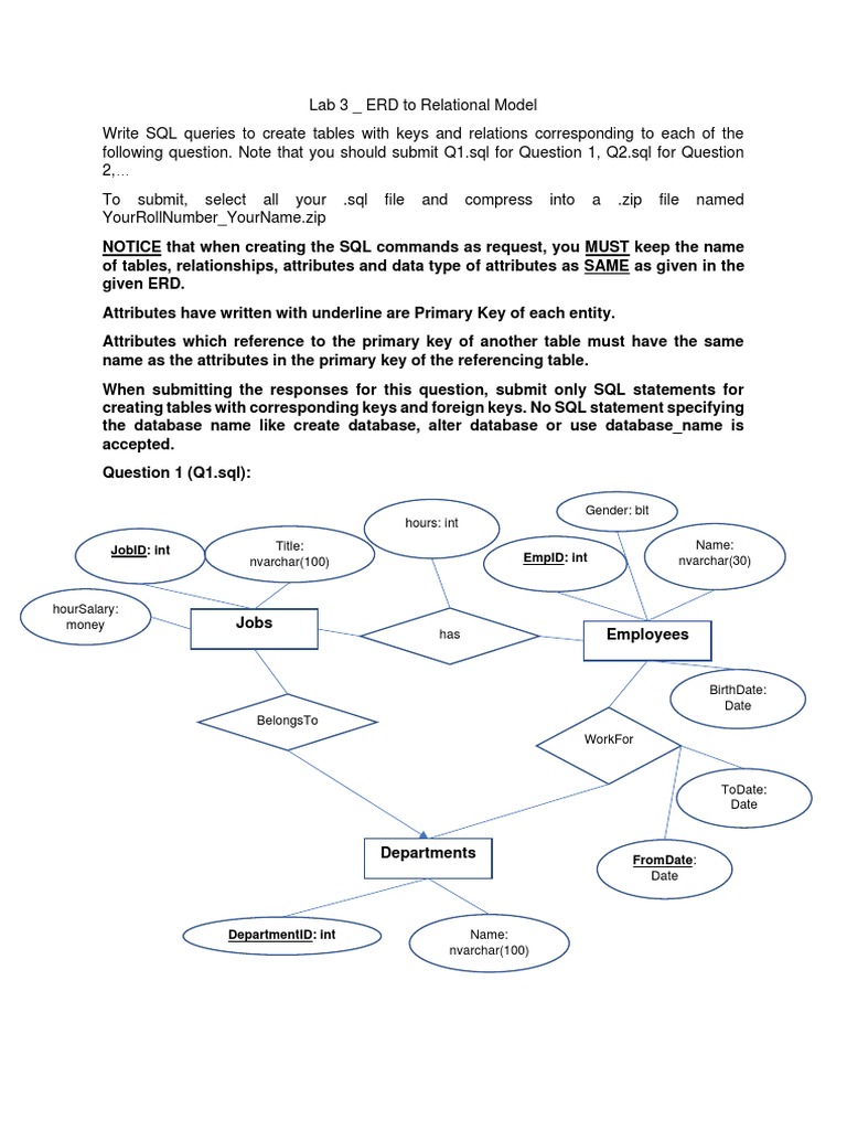 Lab3 ERD2Relational Fa2022 | PDF | Sql | Relational Model