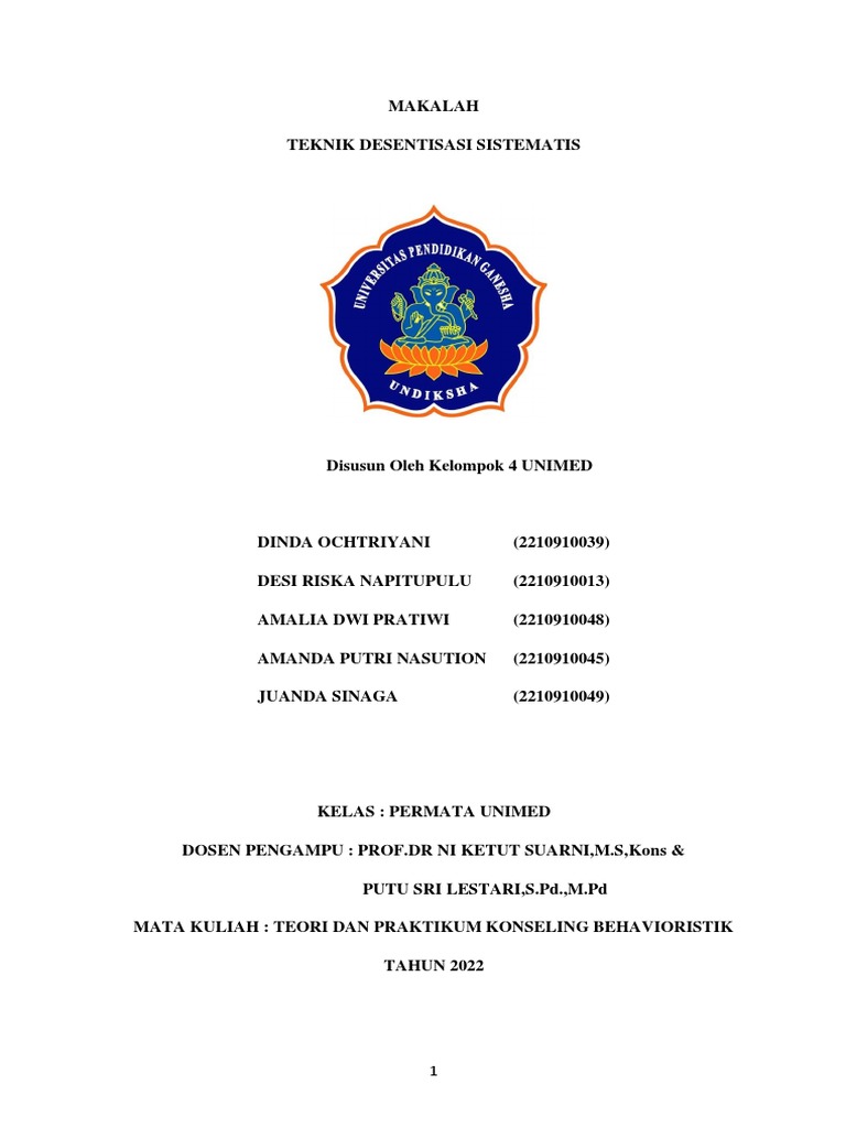 Makalah Kelompok 4 - TPK Behavior - Teknik Desentisasi Sistematis-1 | PDF