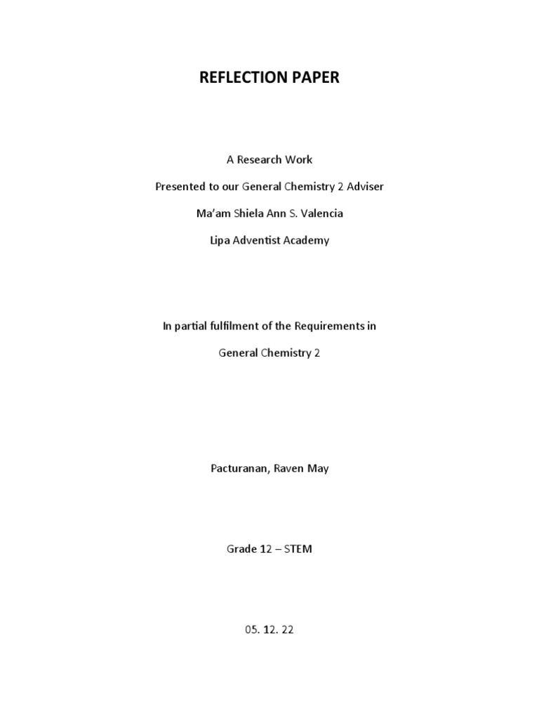 REFLECTION PAPER - Chem Final | PDF | Chemical Reactions | Chemical ...