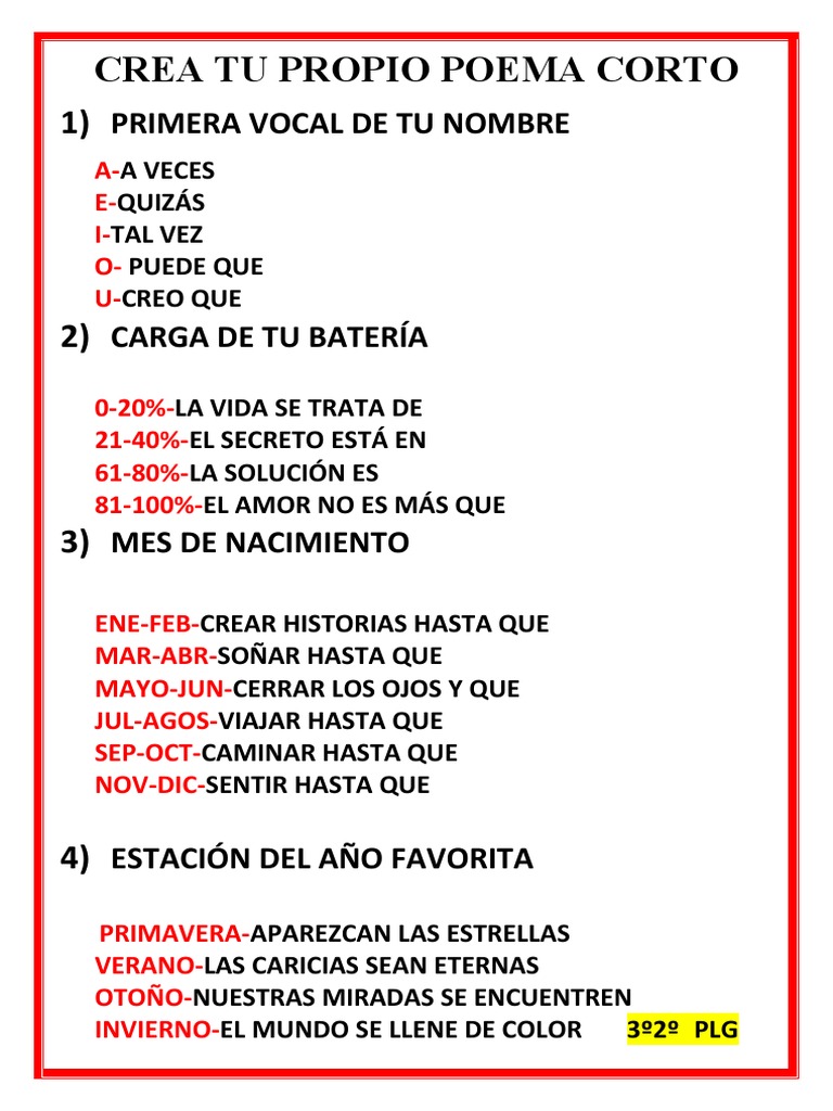Crea Tu Propio Poema Corto | PDF