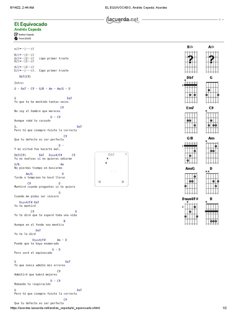 EL EQUIVOCADO, Andrés Cepeda - Acordes | PDF