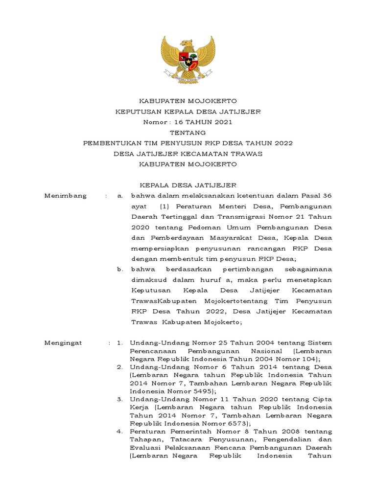 SK Tim Penyusun RKP Desa 2022 | PDF
