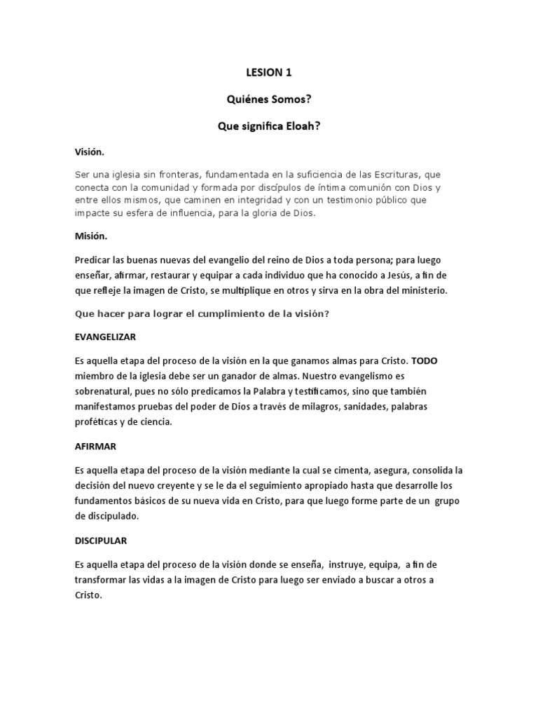 Visión y Misión de la Iglesia | PDF | Biblia | Jesús