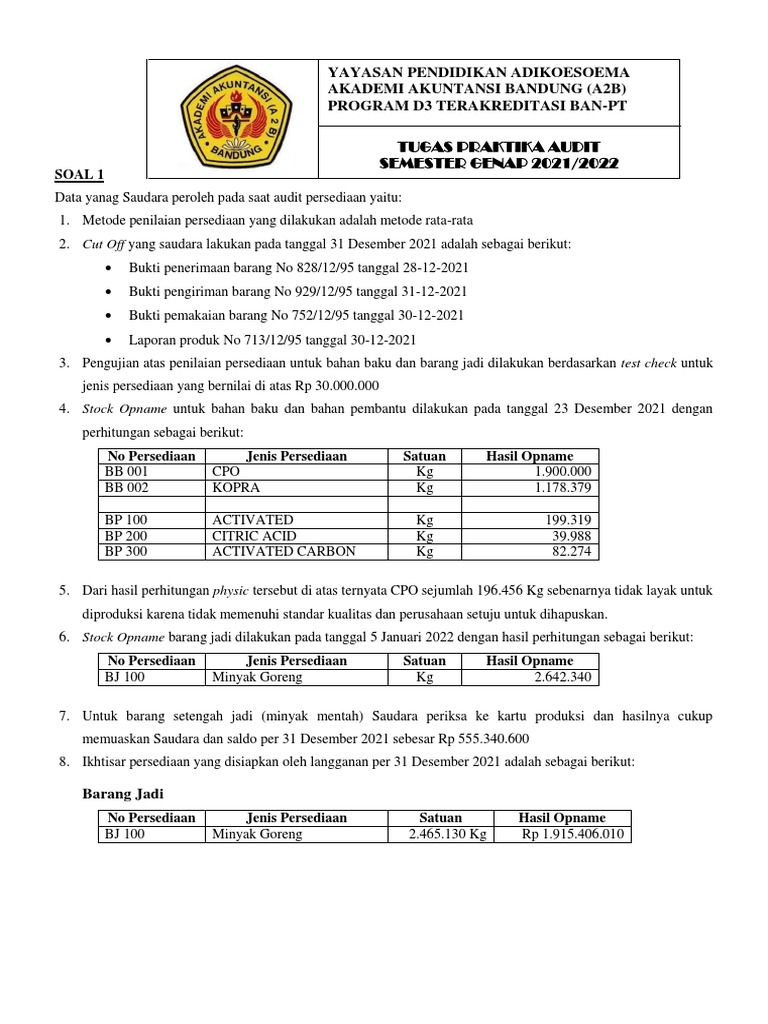Contoh Soal Audit Persediaan | PDF