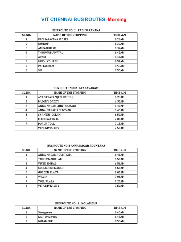 Bus Route List | PDF