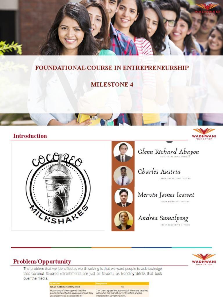 Foundational Course in Entrepreneurship Milestone 4: COCOREO Healthy Milkshake Venture | PDF ...