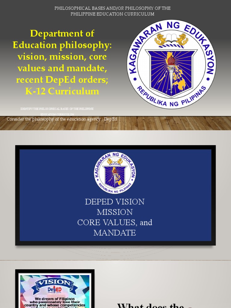 Department of Education Vision, Mission, Core Values and K-12 ...