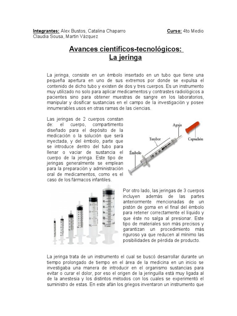 Historia y usos de la jeringa médica | PDF | Jeringuilla | Medicamentos ...