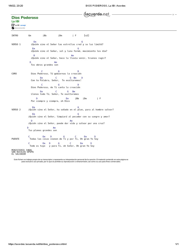 DIOS PODEROSO, La IBI - Acordes | PDF