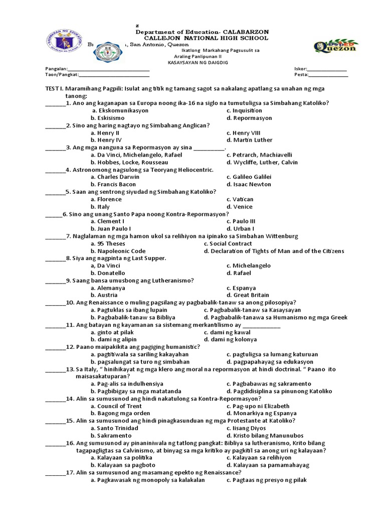 3rd QUARTER EXAM AP8 2019-2020 | PDF