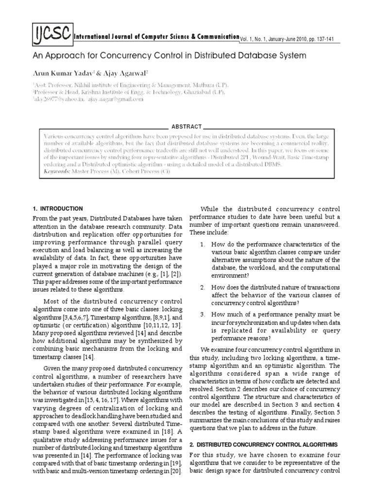 An Approach For Concurrency Control Pdf Database Transaction Databases