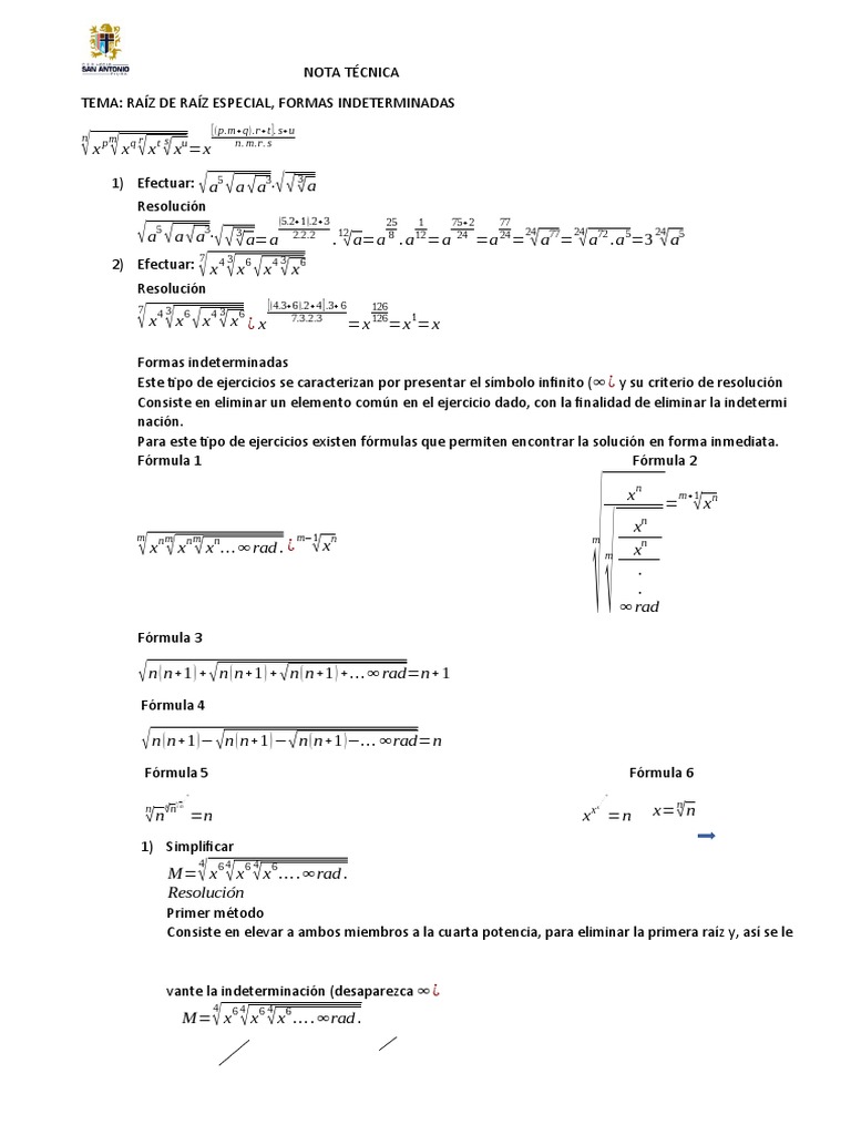 3°raiz Especial y Formas Indeterminadas | PDF | Matemáticas | Objetos ...