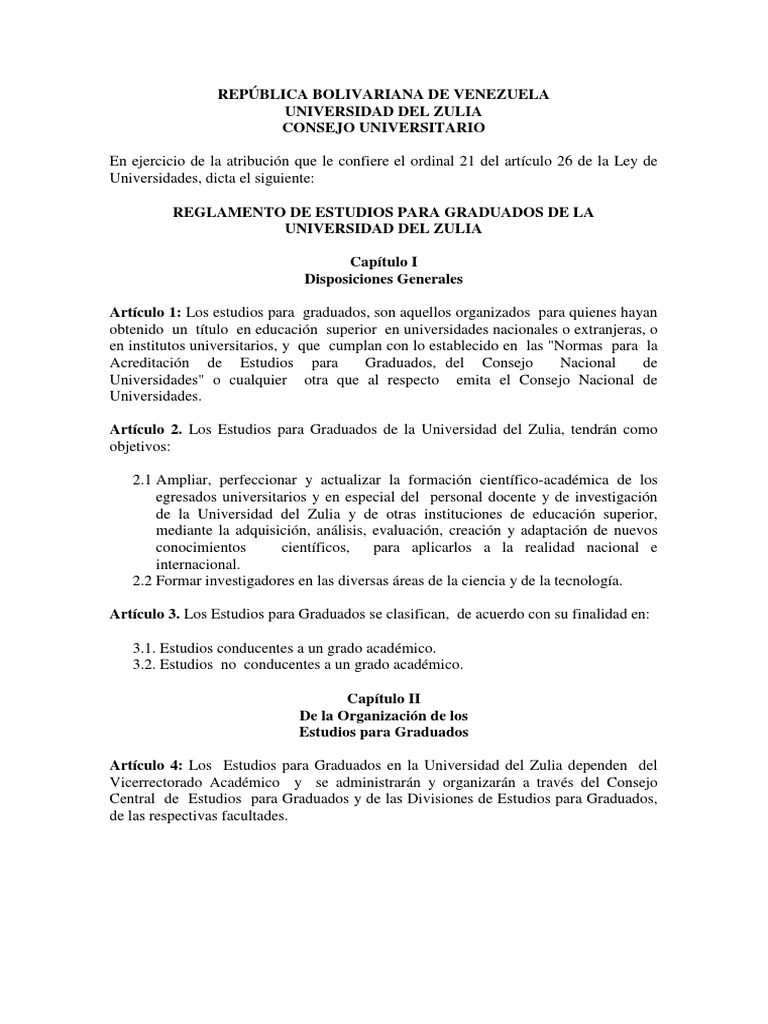 Reglamento Postgrado LUZ | PDF | Titulo academico | Universidad