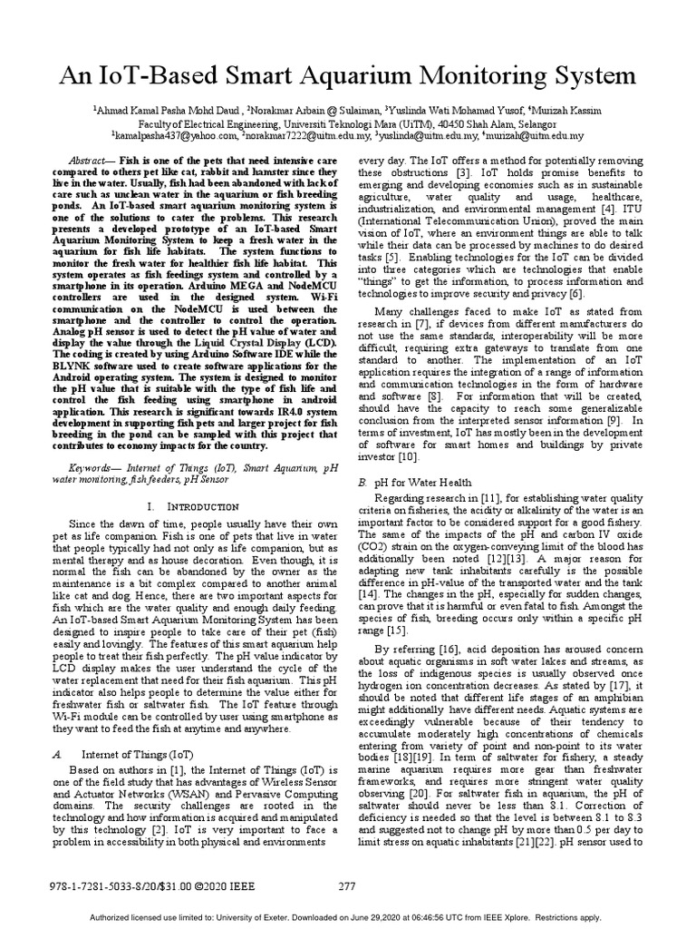 Smart Aquarium Monitoring Systm | PDF | Internet Of Things | Aquarium
