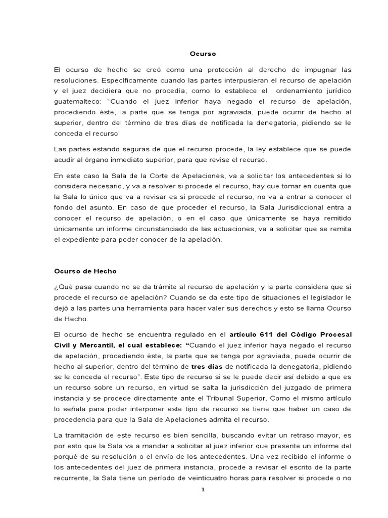 Ocurso de Hecho | PDF | Apelación | Ley procesal