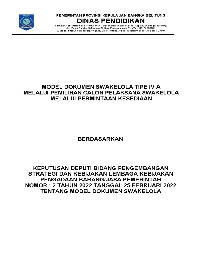 Model Dokumen Swakelola Tipe IV 2022 | PDF